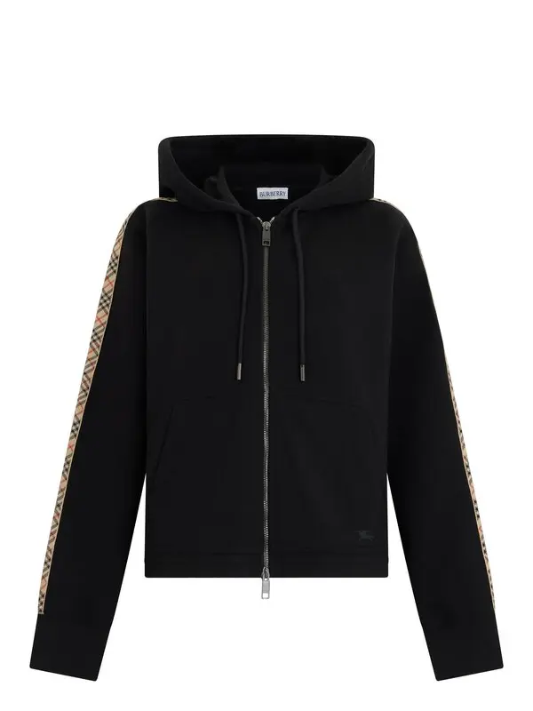Burberry Zip-up Hooded Sweater With Check Detail - Black