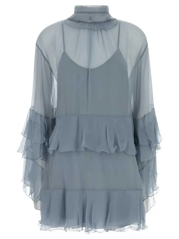 Chloé Crepe Silk Dress With Ruffles - Light Blue
