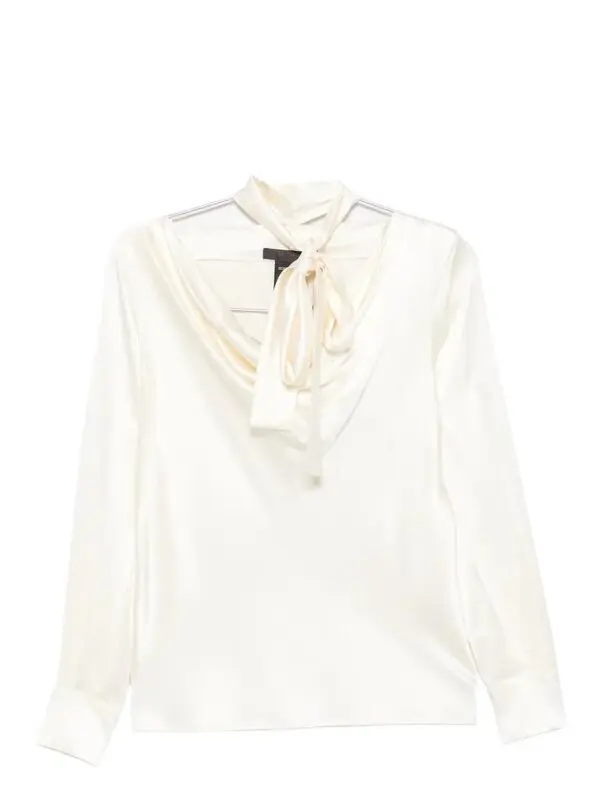 Max Mara Soft Silk Scarf Neck Blouse With Buttoned Cuffs - Bianco
