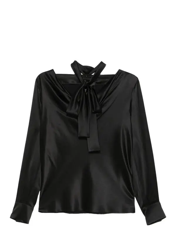 Max Mara Black Silk Blouse With Buttoned Cuffs And Tie Neck - Nero