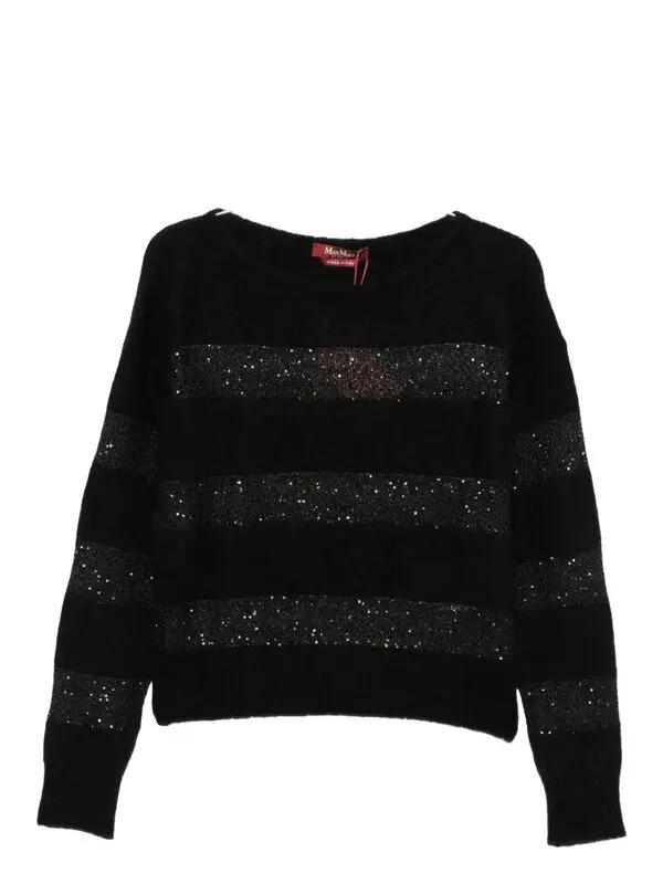 Max Mara Mohair Blend Sequined Striped Boat Neck Sweater - Nero