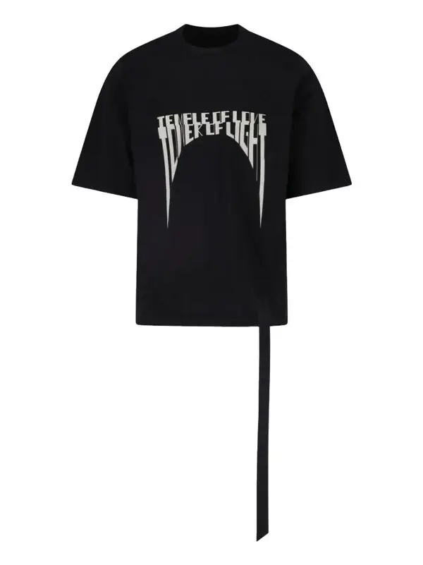 Rick Owens Crew Neck T-shirt With Front Print In 100% Cotton - Nero