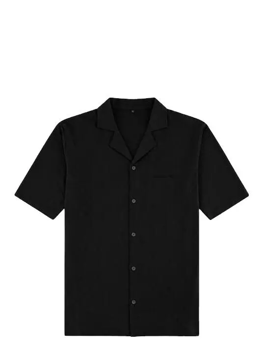 WALKER & HUNT Relaxed Seersucker Camp Collar Shirt - Black