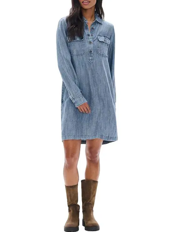 HATLEY Acid-washed Popover Dress With Utility Pockets - Blue