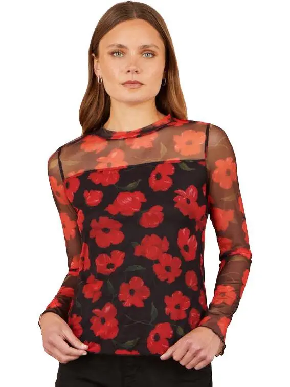 YUMI Poppy Sheer Long Sleeve Top - Black
