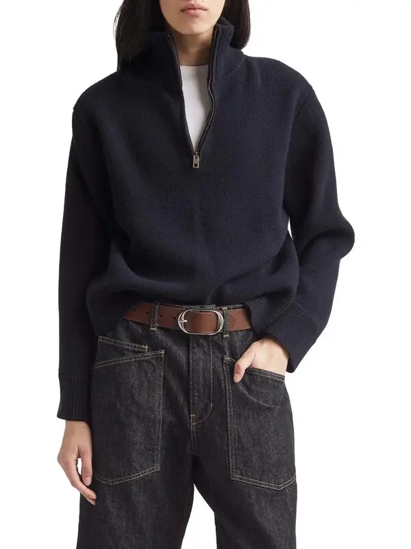 NILI LOTAN Axel Quarter Zip Lambswool Sweater - Dark Navy