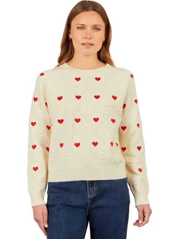 YUMI Embroidered Heart Jumper - Ivory