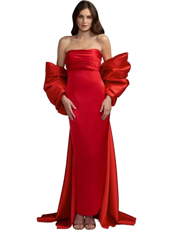 Mac Duggal Satin Column Gown With Oversized Bow Detail - Ruby