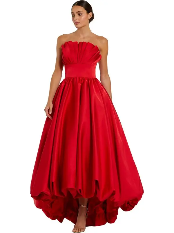 Mac Duggal Strapless Sculptural Bubble Hem Ball Gown - Red