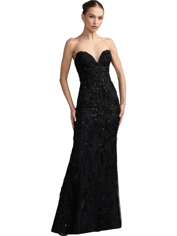 Mac Duggal Embellished Lace Sweetheart Gown - Black