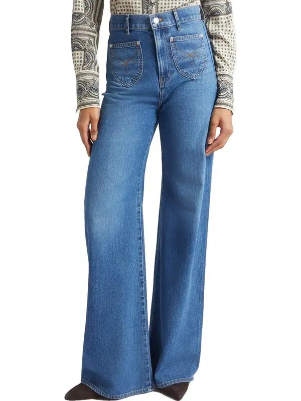 Veronica Beard Grant High Waist Western Stitch Wide Leg Jeans - Wanderer