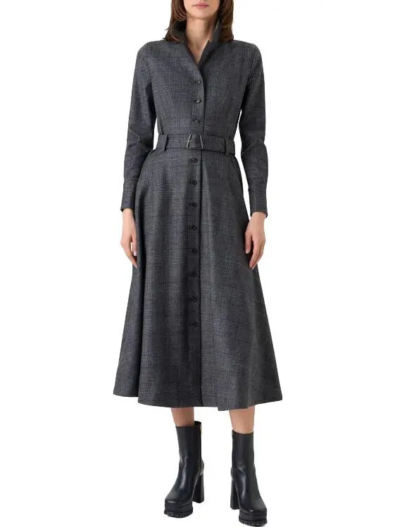 Akris Prince Wool Flannel Midi Shirtdress - Charcoal-black