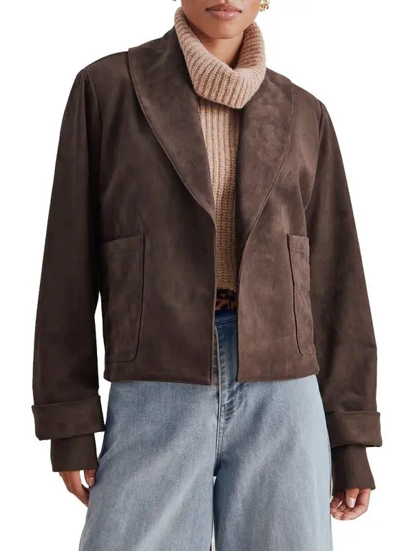 Splendid Faux Suede Shawl Collar Jacket - Java Brown