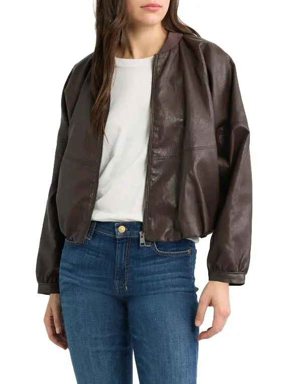 CITY BLUES Faux Leather Bomber Jacket - Brown