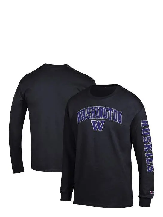 Champion Washington Huskies Arch Over Logo 2-hit Long Sleeve T-shirt - Black