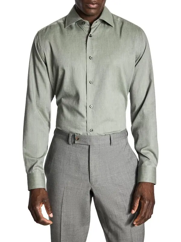 JACK VICTOR Flannelite Cotton Long Sleeve Sport Shirt - Sage
