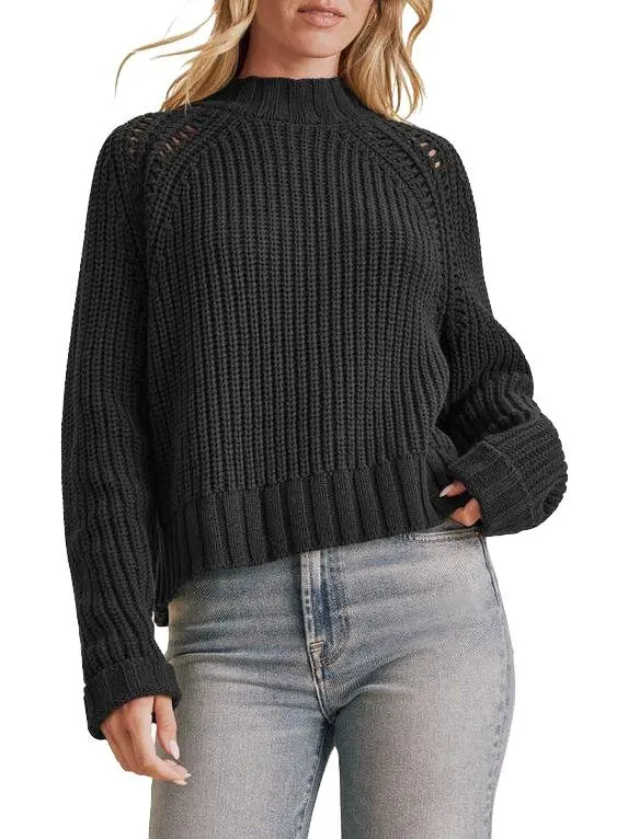 Splendid Cassidy Shaker Knit Crewneck Sweater - Black