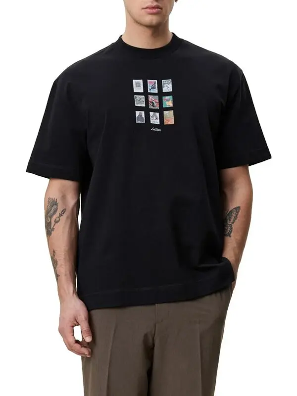 LES DEUX Stamp Organic Cotton Graphic T-shirt - Black