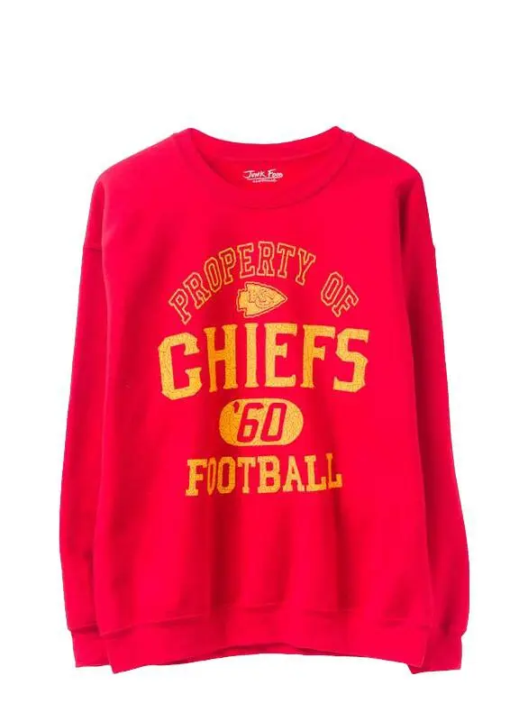 Junk Food Kansas City Chiefs Property Of Flea Market Crewneck Sweatshirt - Red