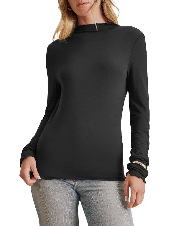 Splendid Long Sleeve Mock Neck Top - Black
