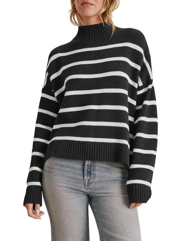 Splendid Nora Stripe Mock Neck Sweater - Black/shell