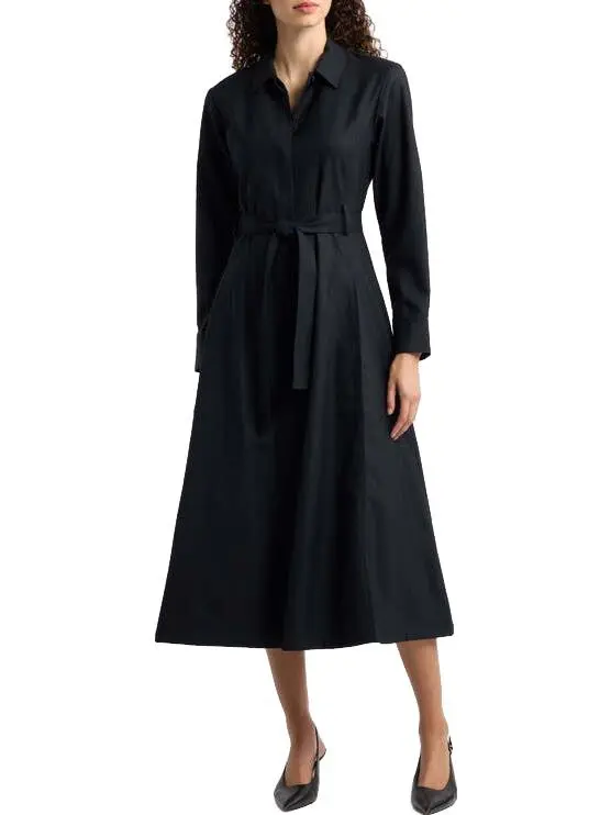 Theory Belted Long Sleeve Midi Dress - Black