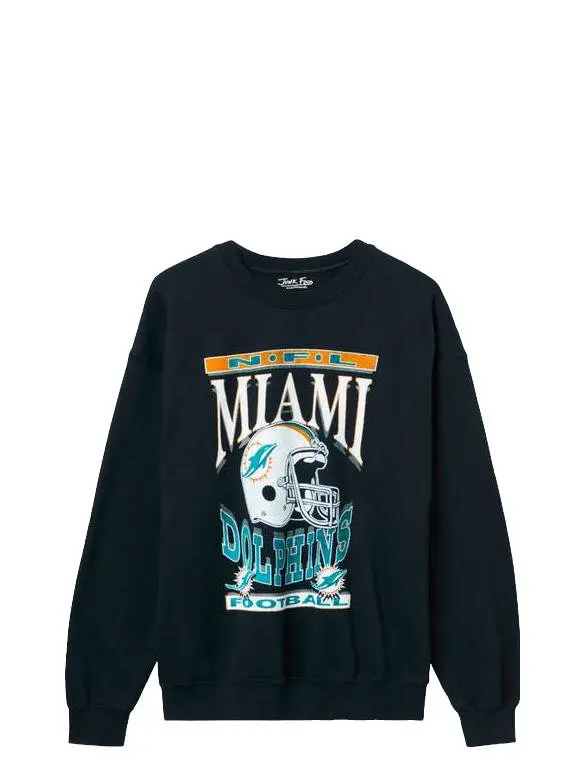Junk Food Miami Dolphins Helmet Crewneck Sweatshirt - Black