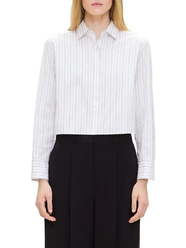 Theory Striped Cropped Button-up Shirt - Black Multi