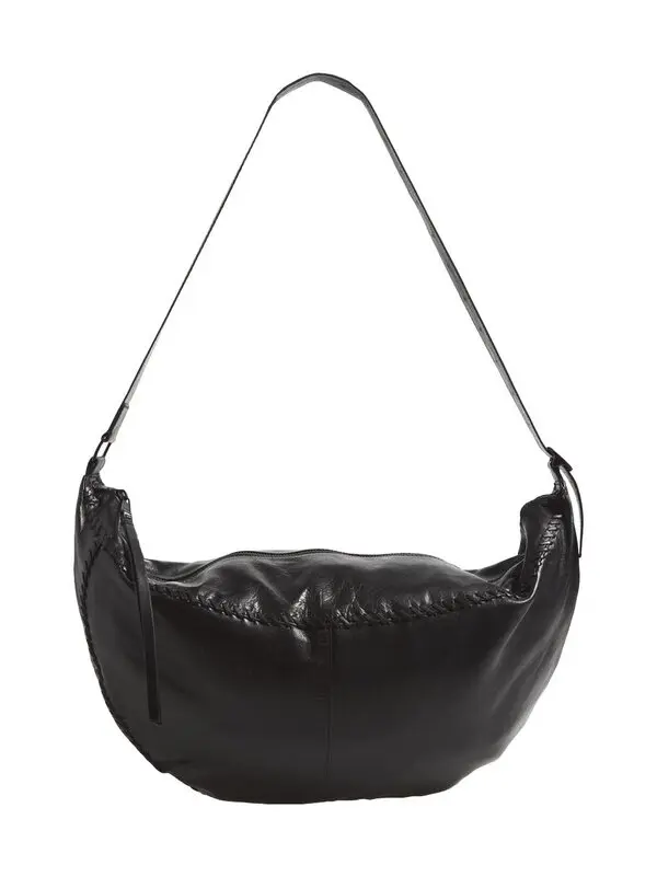 ALLSAINTS Slouch Whipstitched Leather Shoulder Bag - Black