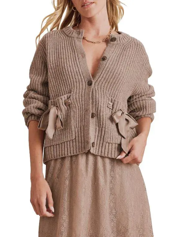 Splendid Selena Bow Pocket Cardigan - Heather Java Brown