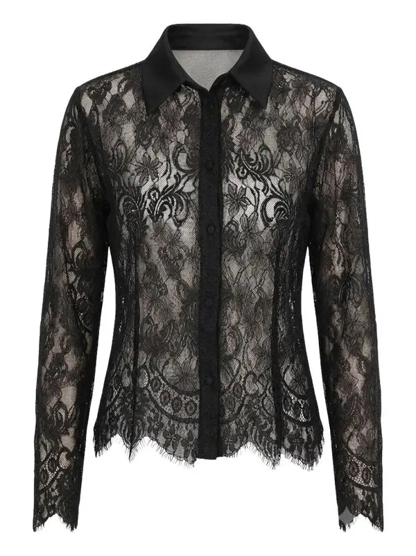 MONLICIA Lace Button-up Shirt With Structured Collar - Black