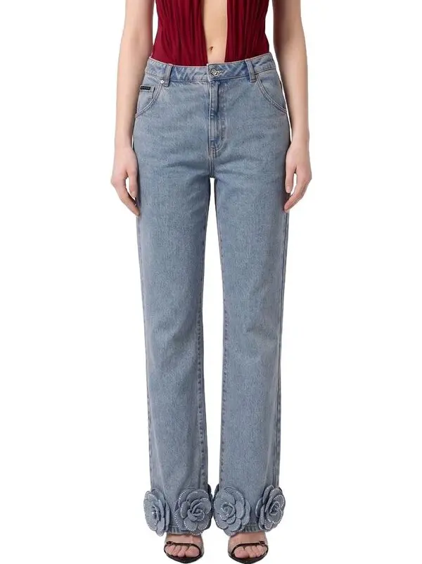 Philipp Plein Straight Cut Jeans With Rose Embellishments - Lyra Light