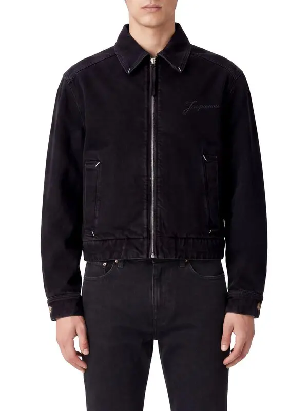 Jacquemus Cotton Denim Shirt Jacket With Zip Closure - Black