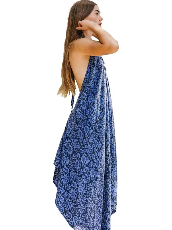SUN CHILD Classic Silk Dress - Blue