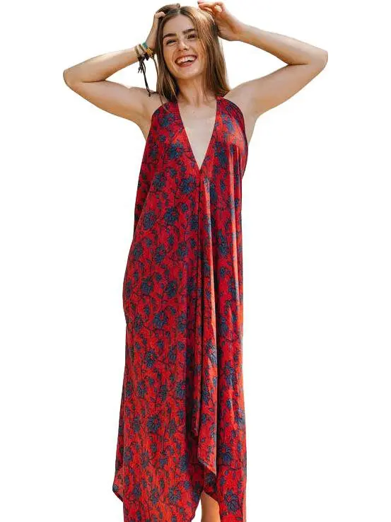 SUN CHILD Classic Silk Dress Rhapsody - Red