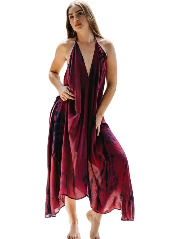 SUN CHILD Classic Silk Dress - Maroon