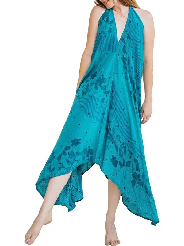 SUN CHILD Classic Silk Dress - Teal