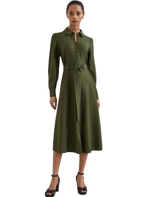 PHASE EIGHT Long Sleeve Belted Shirt Dress - Green