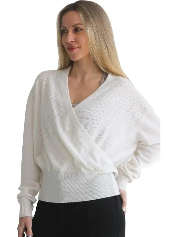 SWEAT & MILK Bloom Cashmere Wrap Sweater - Blanc
