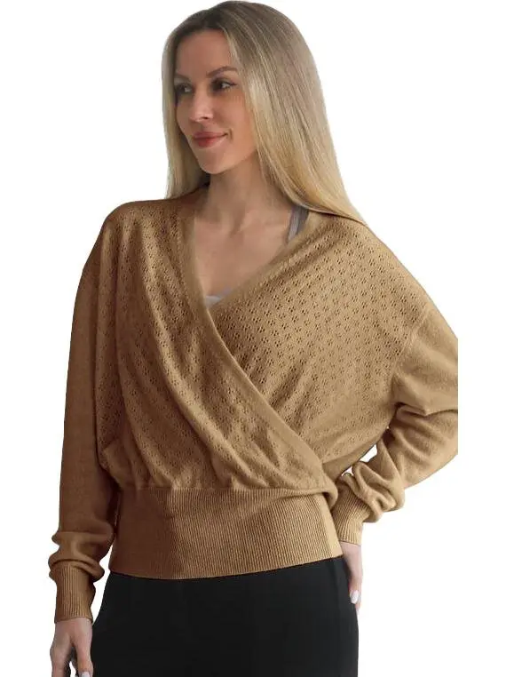 SWEAT & MILK Bloom Cashmere Wrap Sweater - Camel