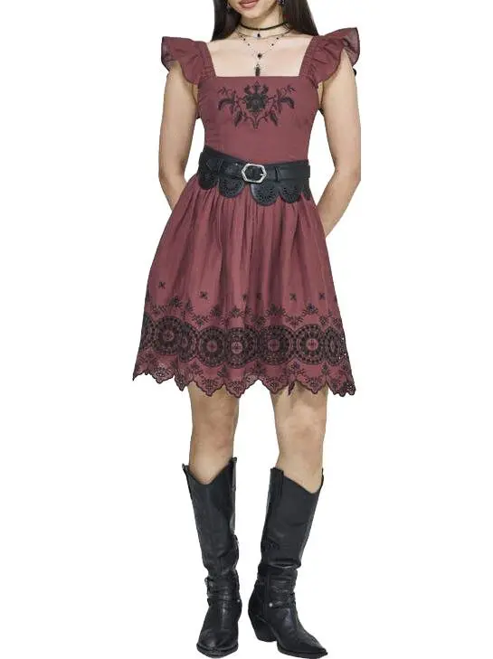 DISTURBIA Noirette Embroidered Mini Dress - Black