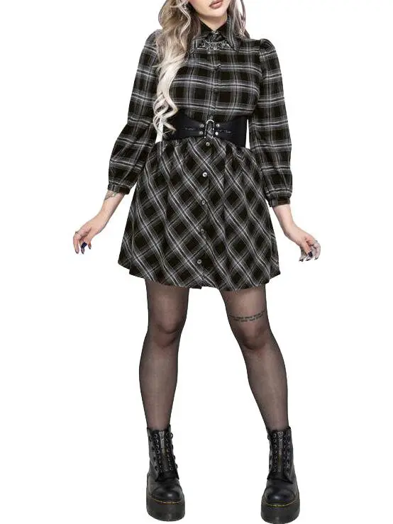 DISTURBIA Plaid Mini Shirt Dress - Black