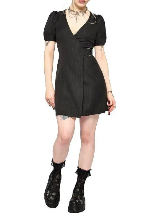 DISTURBIA Meliora Wrap Embroidered Mini Dress - Black