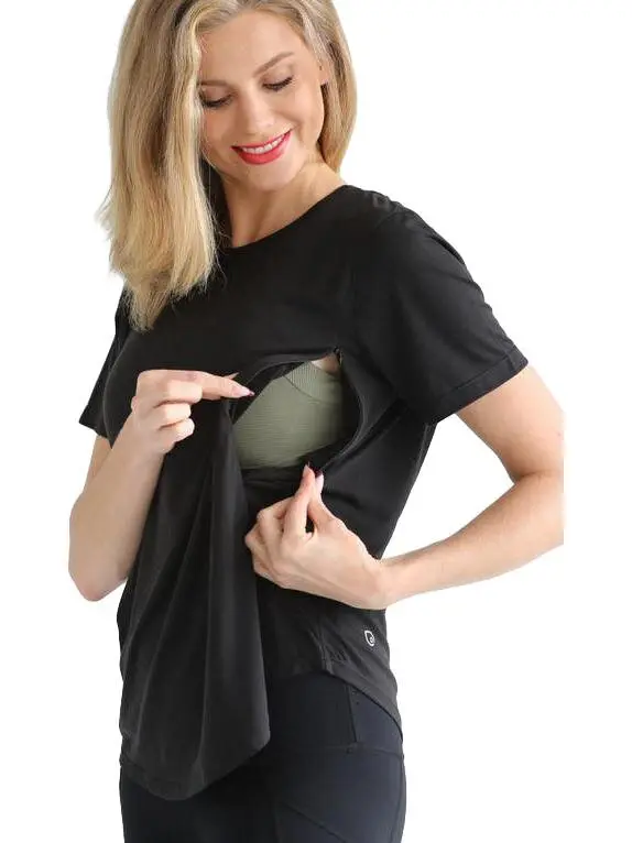 SWEAT & MILK Harper Cross Back Short Sleeve Nursing Tee - Noir