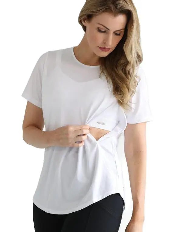 SWEAT & MILK Harper Cross Back Short Sleeve Nursing Tee - White