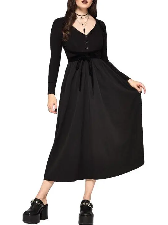 DISTURBIA Button-up Midi Dress With Sculpted Waist - Black