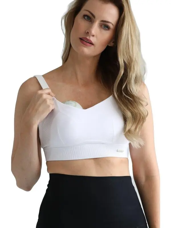 SWEAT & MILK Maeve Run Times Sewn In Cups Nursing And Pumping Sports Bra - Blanc