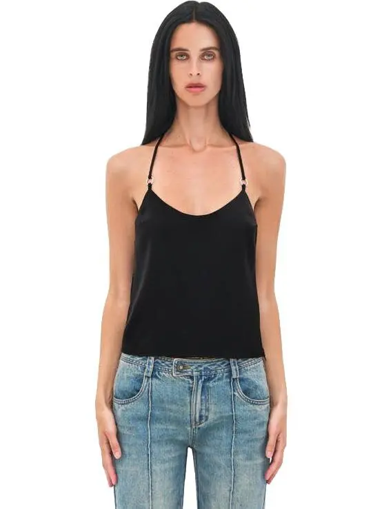 OW Lindsey Satin Halter Top With Open Back - Black