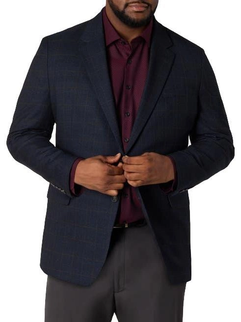 HAGGAR Big & Tall Glen Plaid Sport Coat - Navy
