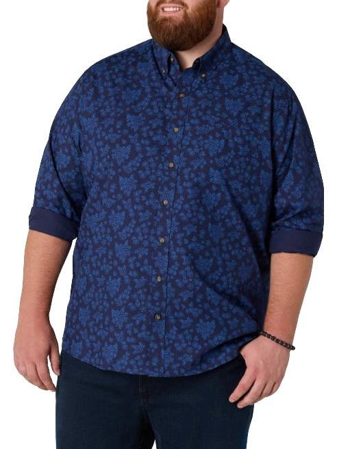 HARBOR BAY BY DXL Big & Tall Easy-care Tonal Floral Sport Shirt V2 - Blue